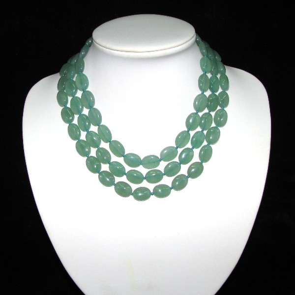 Noble Three Strand Chinese Green Jade Necklace